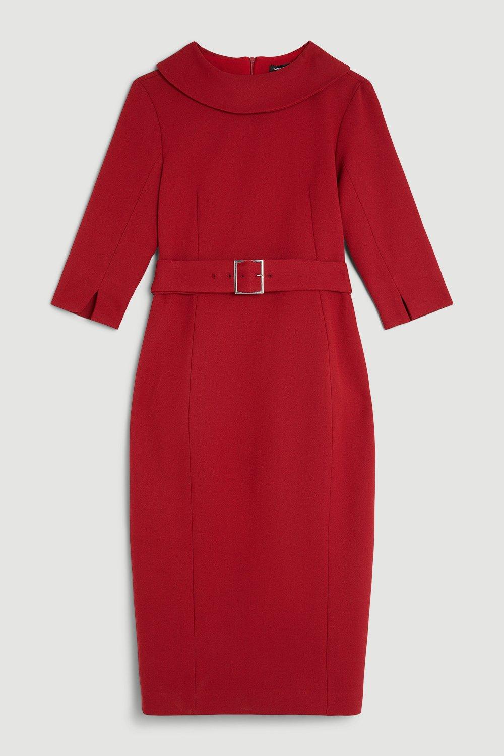 Karen Millen Tailored Structured Crepe Roll Neck Belted Midi Dress