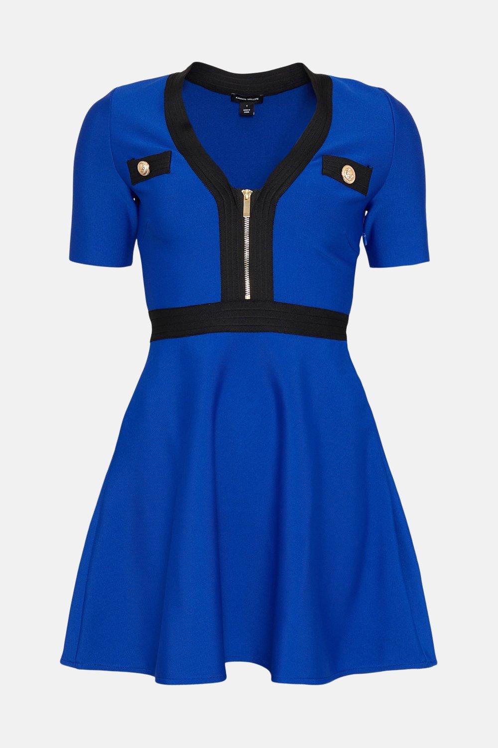 Karen Millen Vee Neck Skater Bandage Knit Mini Dress Endource