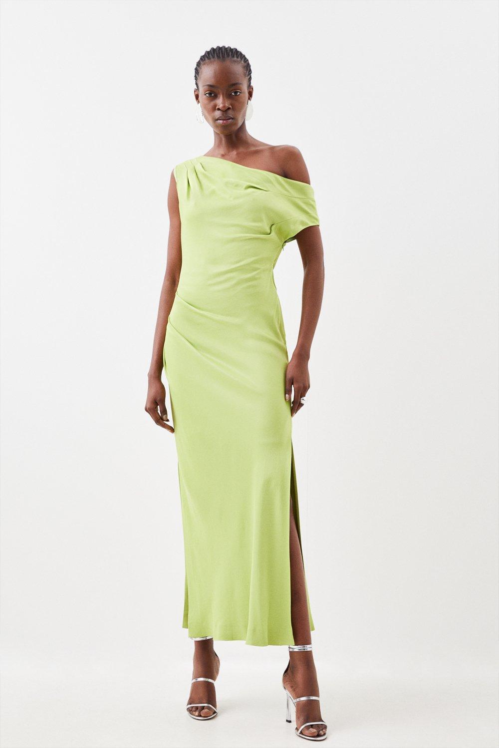 KAREN MILLEN Satin Crepe One Shoulder Woven Maxi Dress | Endource KAREN MILLEN Satin Crepe One Shoulder Woven Maxi Dress | Endource